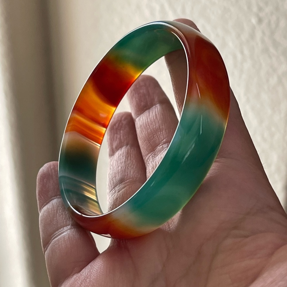 Carved Banded Agate Bangle Bracelet - Gem